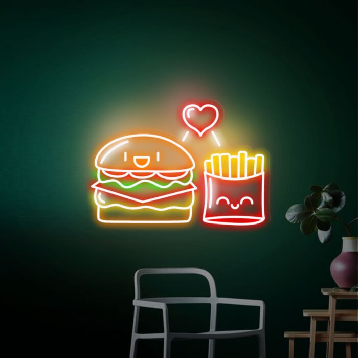 Hamburger Fries Led Neon Sign Restaurant Business Logo Kitchen Decor Sign