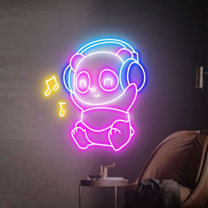 Panda Led Neon Sign Cute Panda Wall Art Light Kids Room Decoration