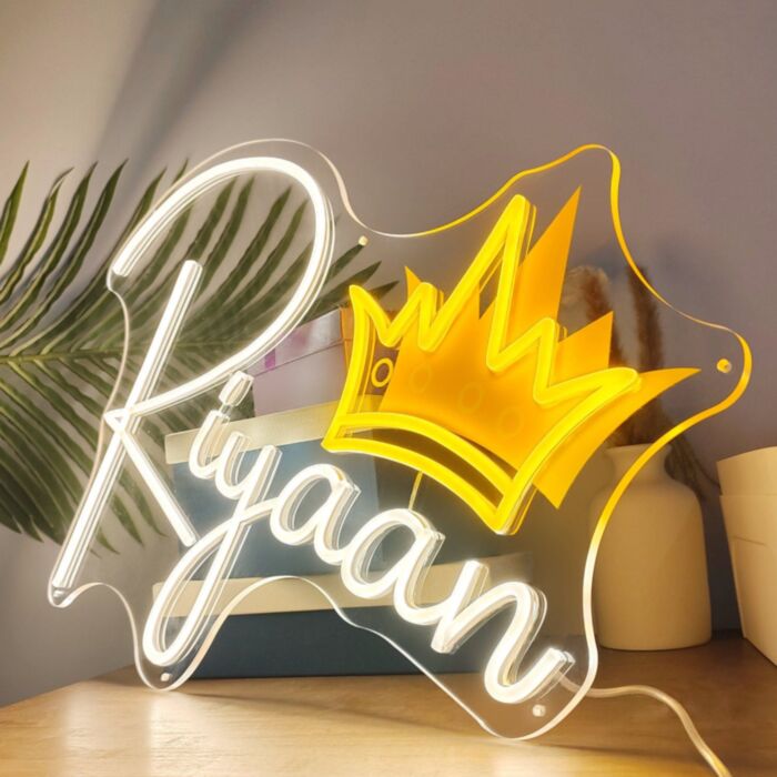 Riyaan Initial Crowned Letters Personalized Uv Neon Sign