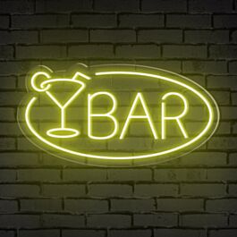 Bar Word Cocktail Glass Ellipse Frame Neon Sign