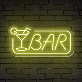 Bar Word Cocktail Glass Rectangle Frame Neon Sign