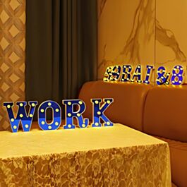 Steel Marquee Letter Blue Color WORK Office Decor High-End Custom Zinc ...