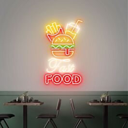 Fast Food Neon Sign Hamburger Cola Neon Led Fast Food Wall Decor Neon Sign