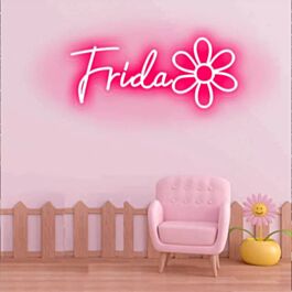 Frida Neon Name Signs with A Flower Pink Neon Sign MJ10227