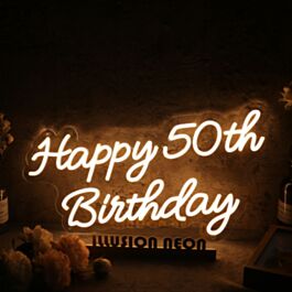 Happy 50th Birthday Yellow Neon Sign
