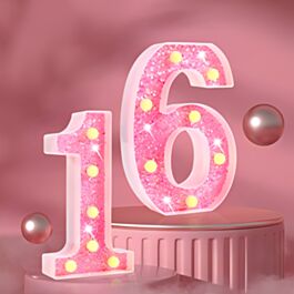 Steel Marquee Letter Number 16 Sixteen Pink Shiny High-End Custom Zinc ...