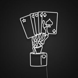 Skeleton Hand Holding Cards Neon Sign