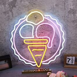 Three Scoops Ice Cream Cone Custom Neon Sign
